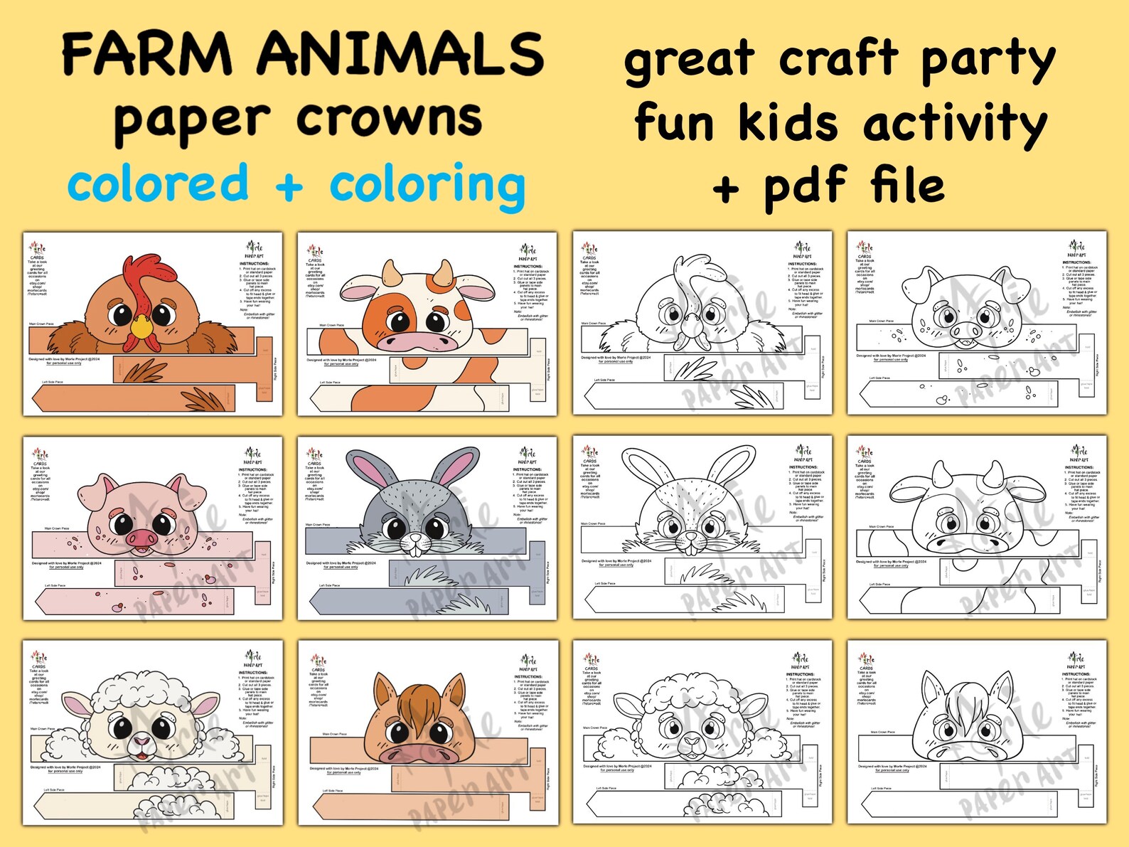 Farm Animals Paper Crowns Pig Rabbit Cow Pony Sheep Chicken Printable ...