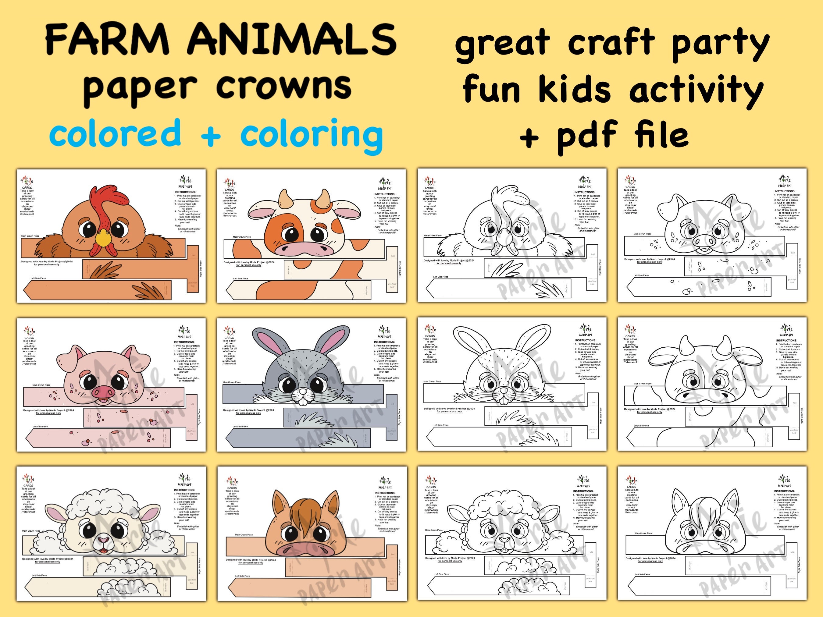 Farm Animals Paper Crowns Pig Rabbit Cow Pony Sheep Chicken Printable ...