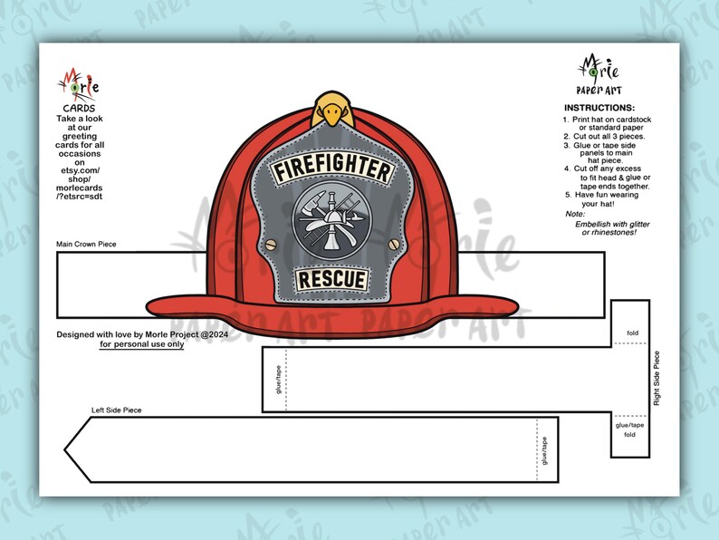 Physical Firefighter Paper Crown Party Hats, Easy to Make Fun Kids ...