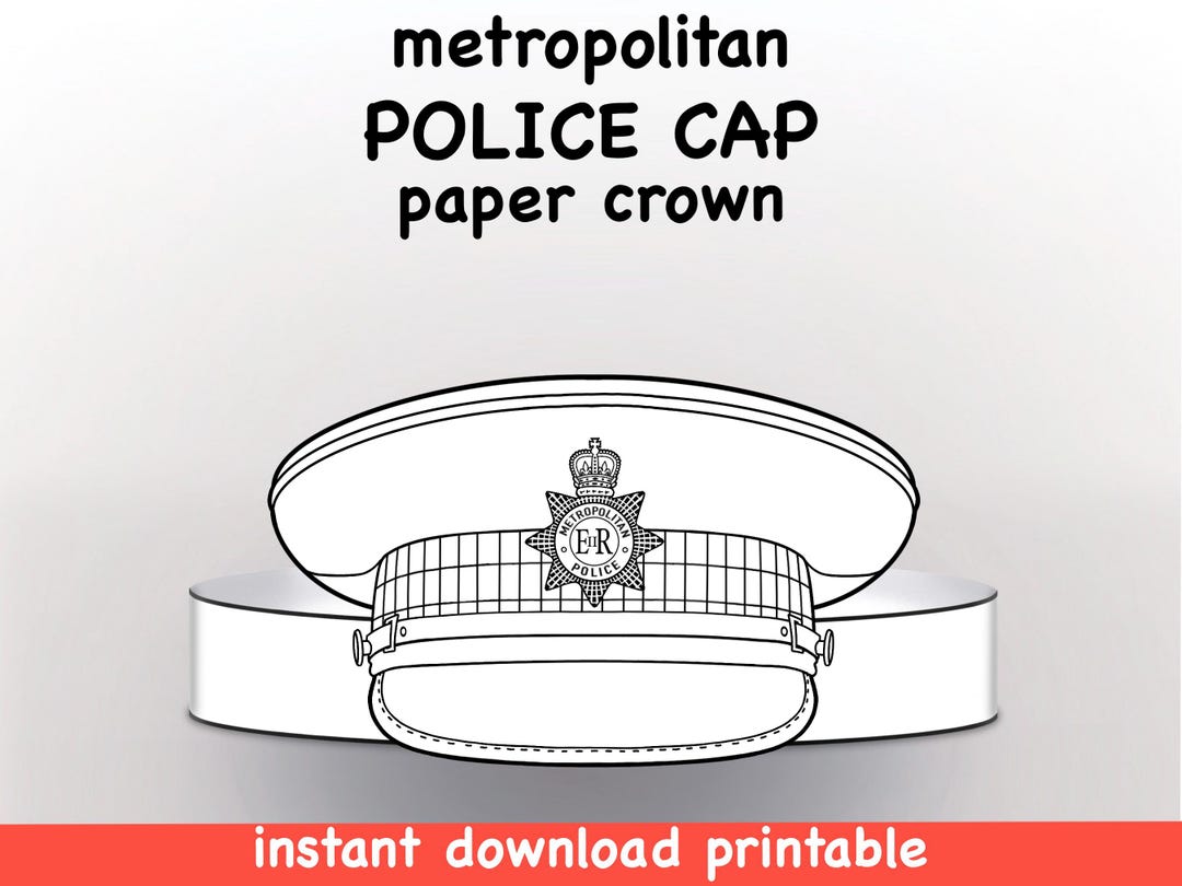 Printable Police Paper Cap Coloring Fun Kids Craft Pdf Instant Download ...