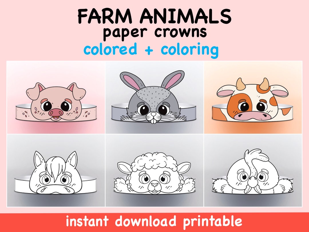 Farm Animals Paper Crowns Pig Rabbit Cow Pony Sheep Chicken Printable ...
