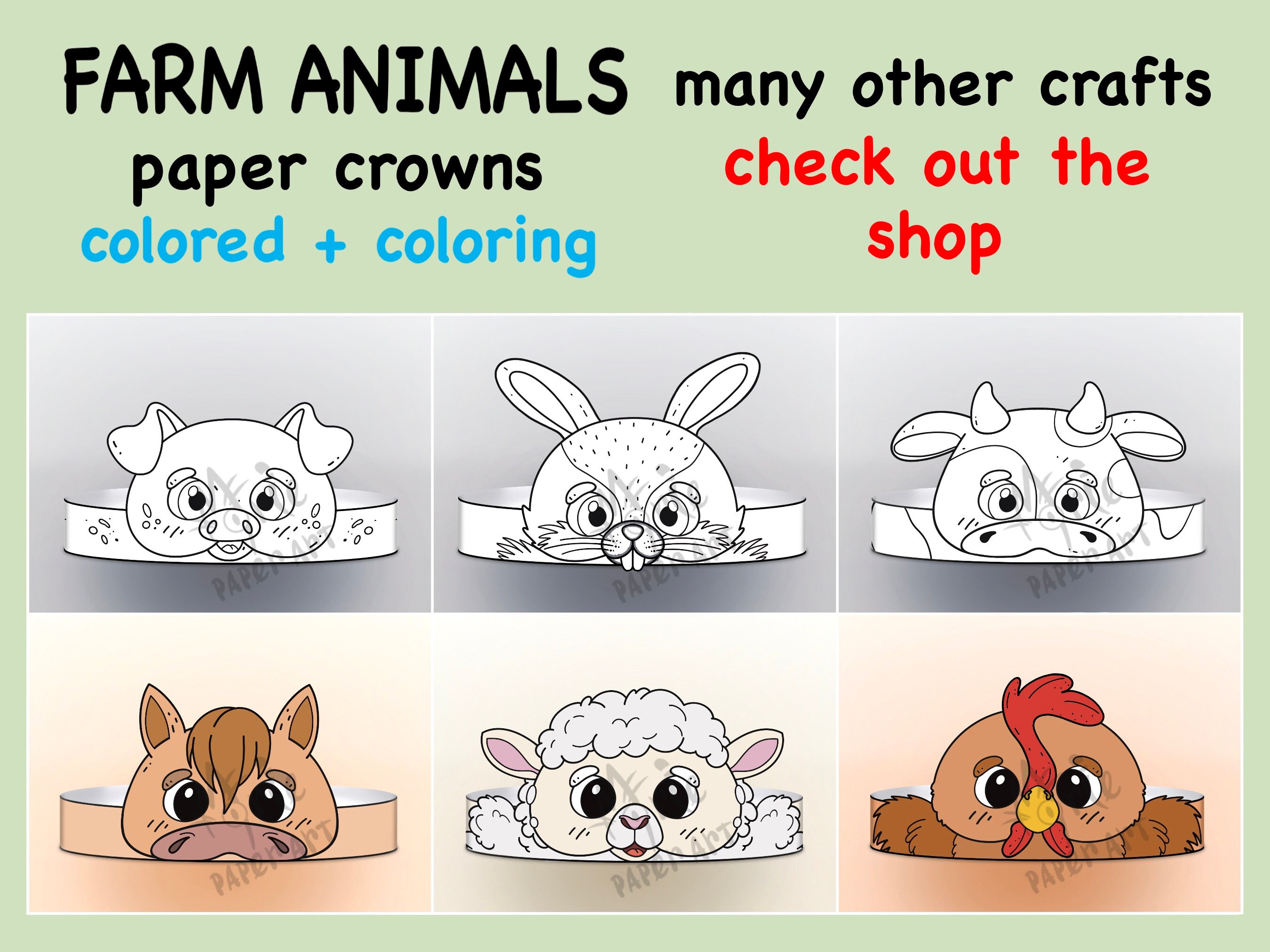 Farm Animals Paper Crowns Pig Rabbit Cow Pony Sheep Chicken Printable ...