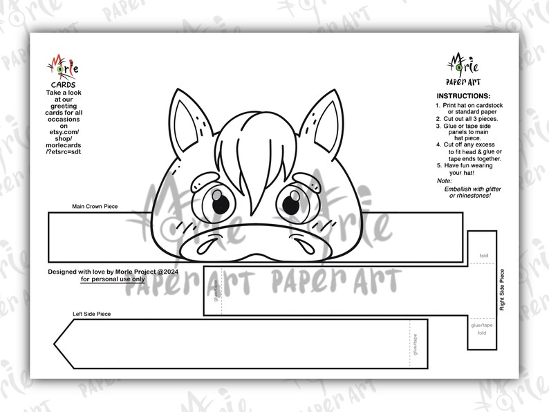 Pony Paper Crown Coloring Animal Farm Party Printable Kids Craft ...
