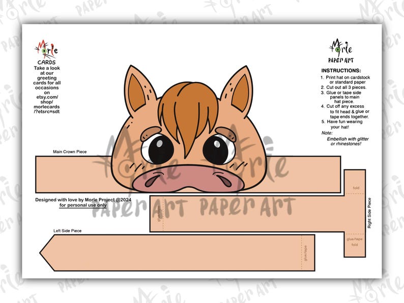 Pony Paper Crown Colored Animal Farm Party Printable Kids Craft ...