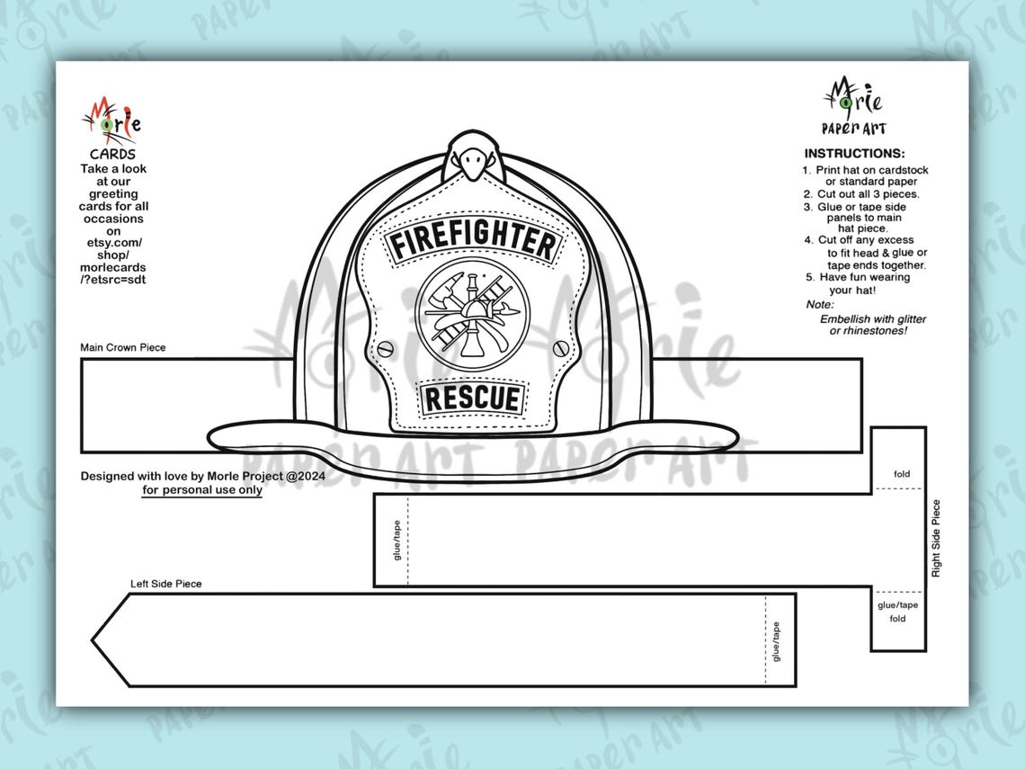 Physical Coloring Firefighter Paper Crown Party Hats, Easy to Make Fun ...