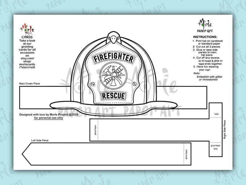 Physical Coloring Firefighter Paper Crown Party Hats, Easy to Make Fun ...