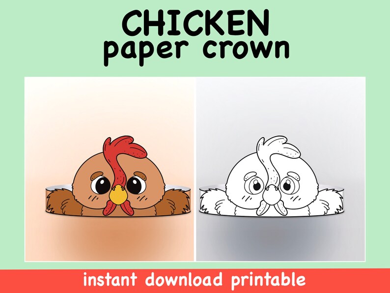 Chicken Paper Crown Coloring Activity Printable Kids Craft Farm Animal ...