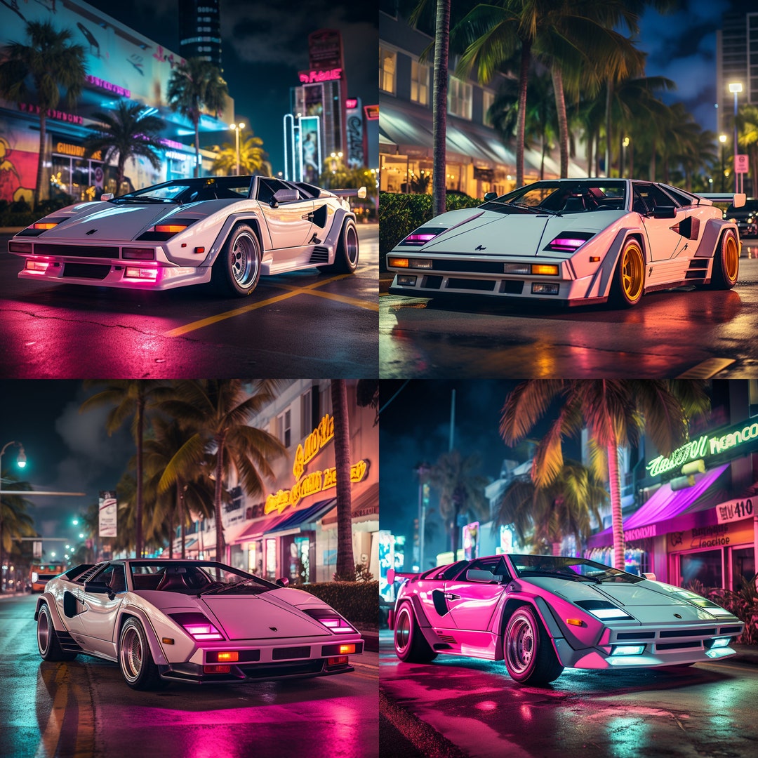 1980s Miami Neon W/ Lamborghini Countach 4-pack Digital Wallpaper Set ...