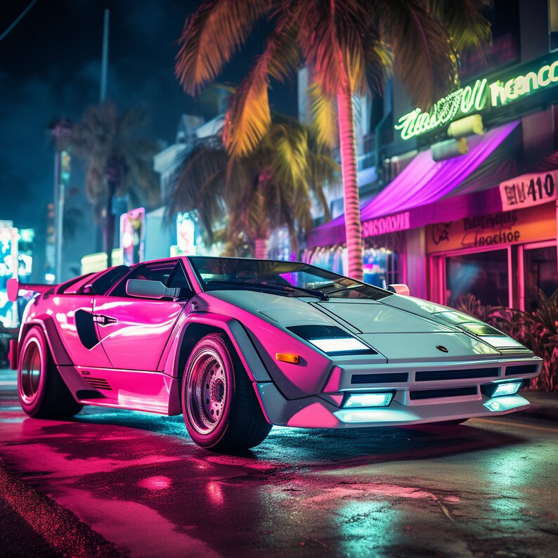 1980s Miami Neon W/ Lamborghini Countach 4-pack Digital Wallpaper Set ...
