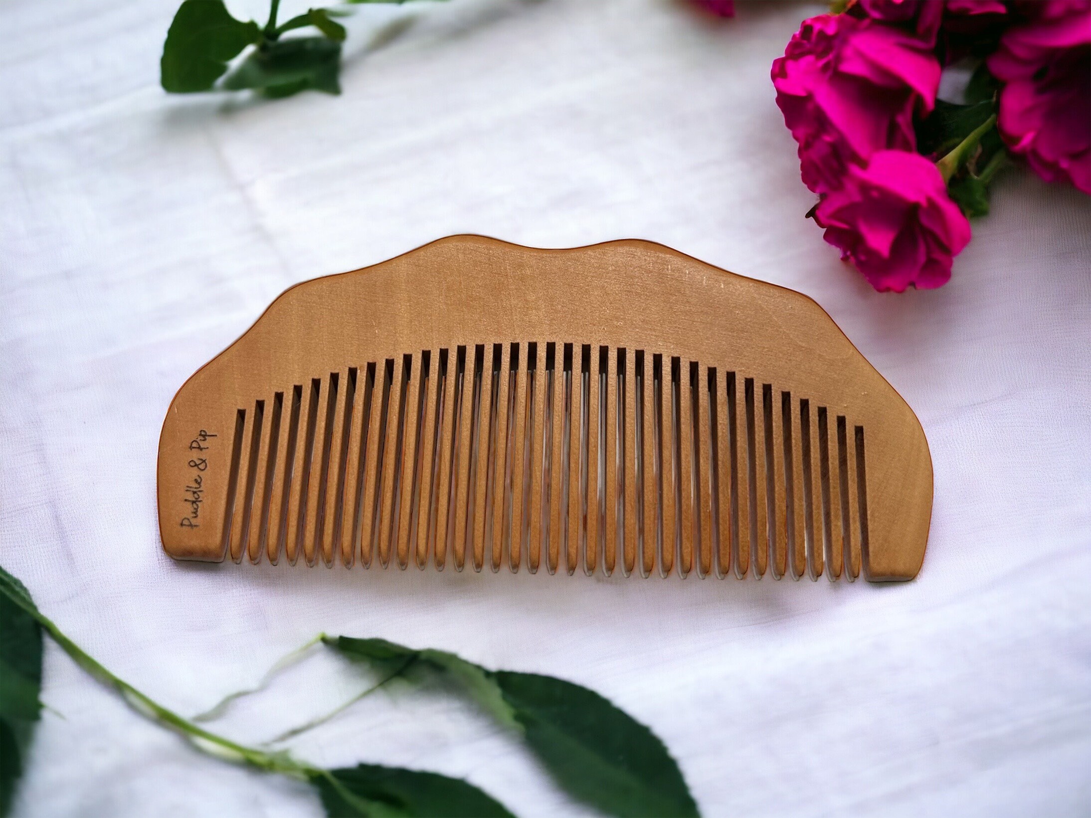 Eco Wavy Edged Peach Wood Birthing Comb, Acupressure Comb ...