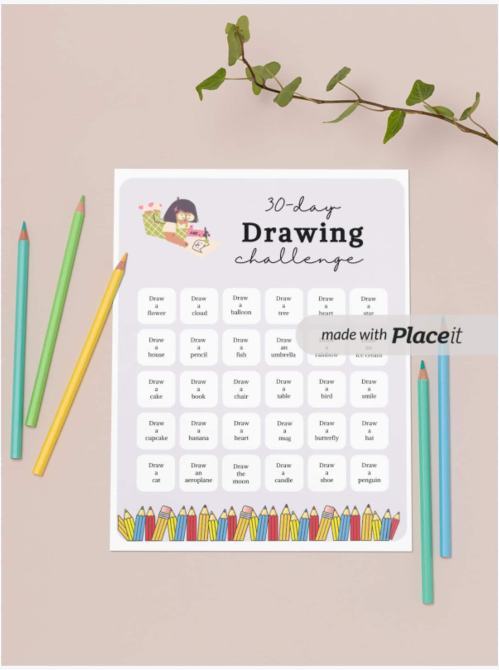 Digital Download 30 Day Drawing Challenge for Kids - Etsy