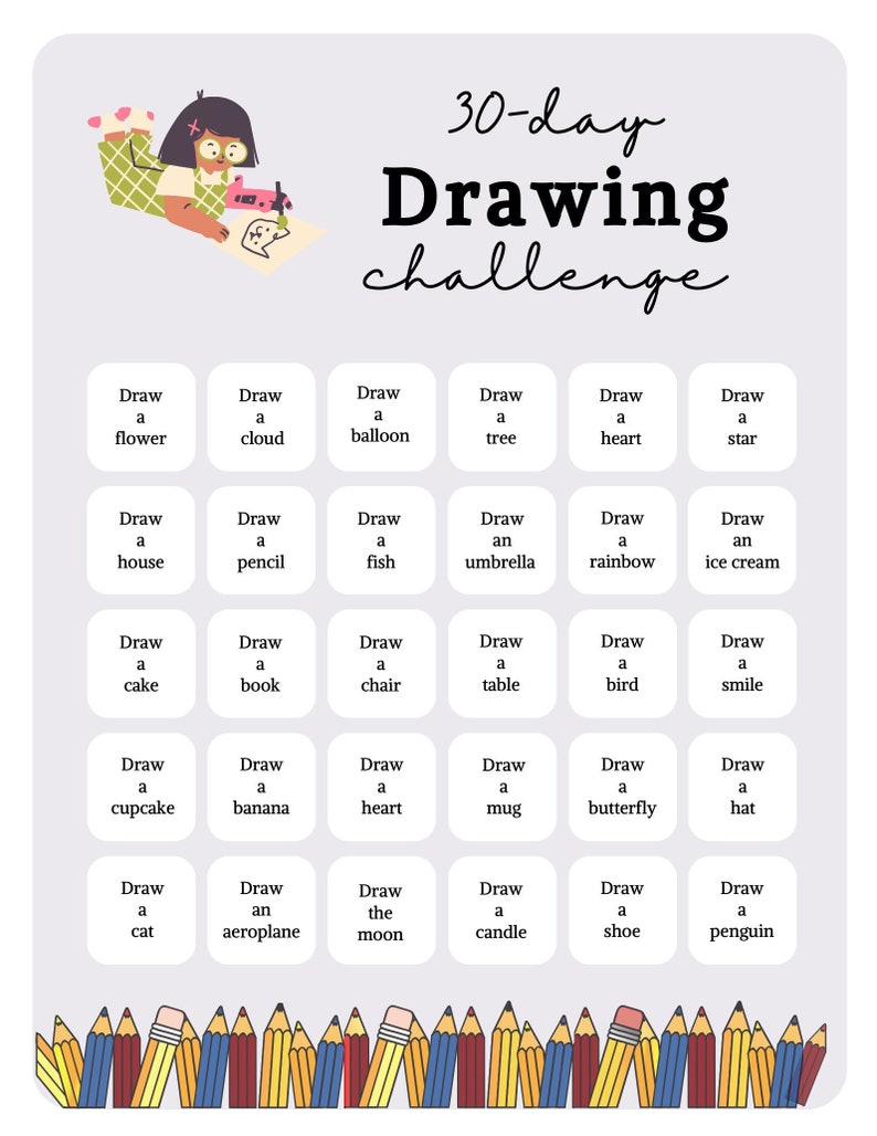 30 Day Drawing Challenge for Kids- Pack of 4 - Etsy