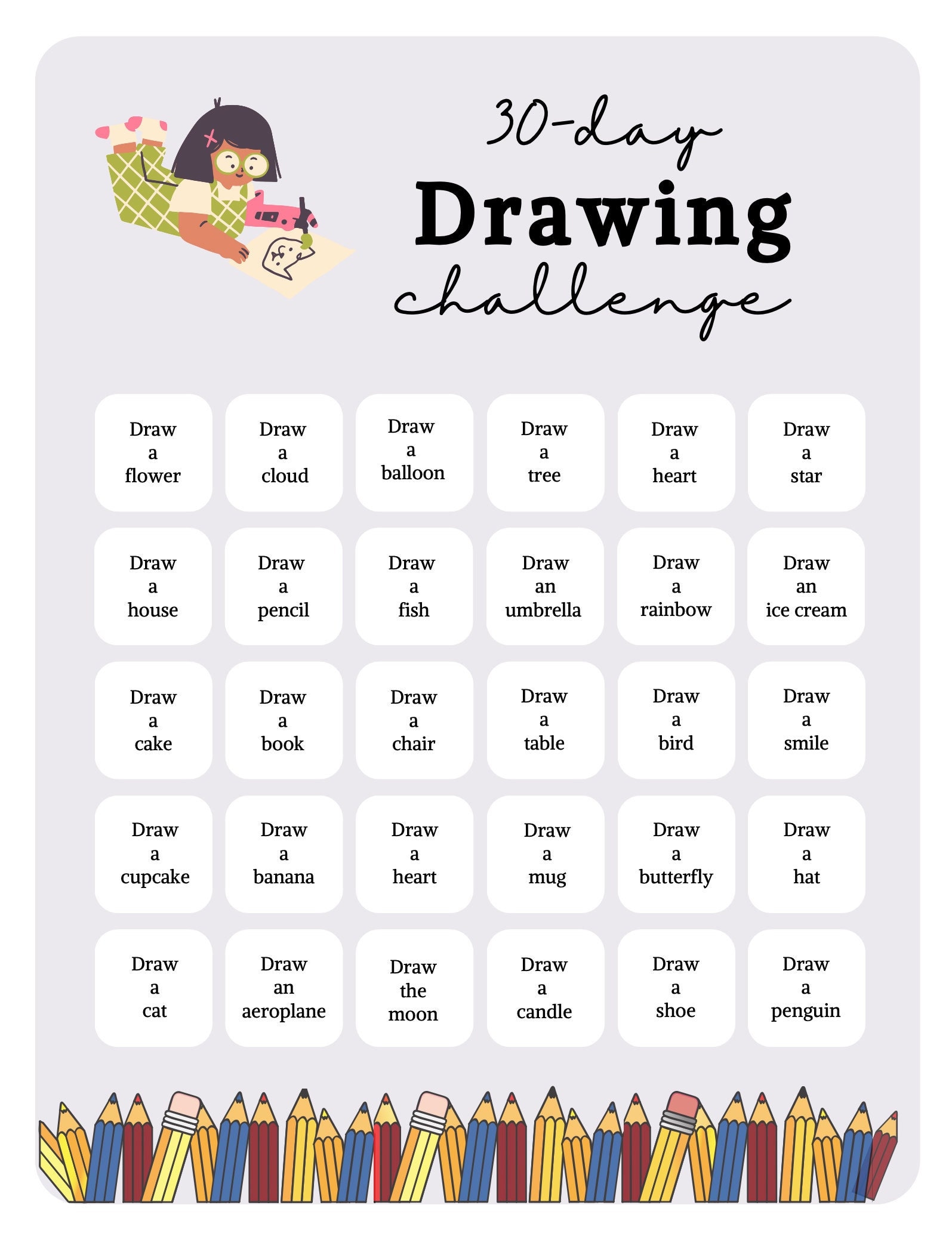 30 Day Drawing Challenge for Kids- Pack of 4 - Etsy