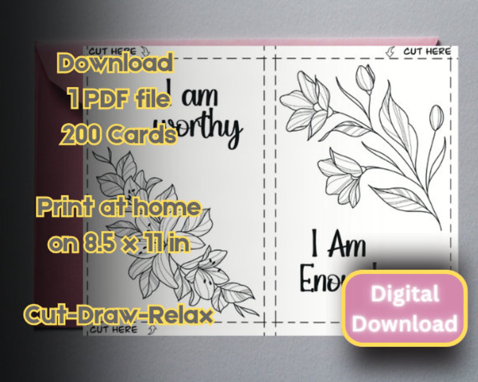 200 Positive Affirmation Cards With Coloring Pages, Printable ...