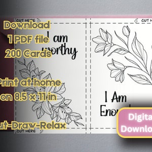 200 Positive Affirmation Cards With Coloring Pages, Printable ...