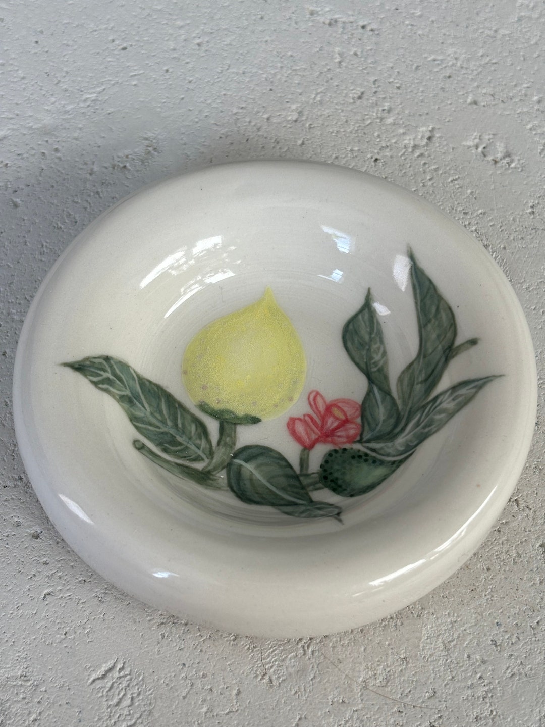 Artisan Lemon Tree Illustration Ceramic Tray - Handpainted Jewelry Dish ...