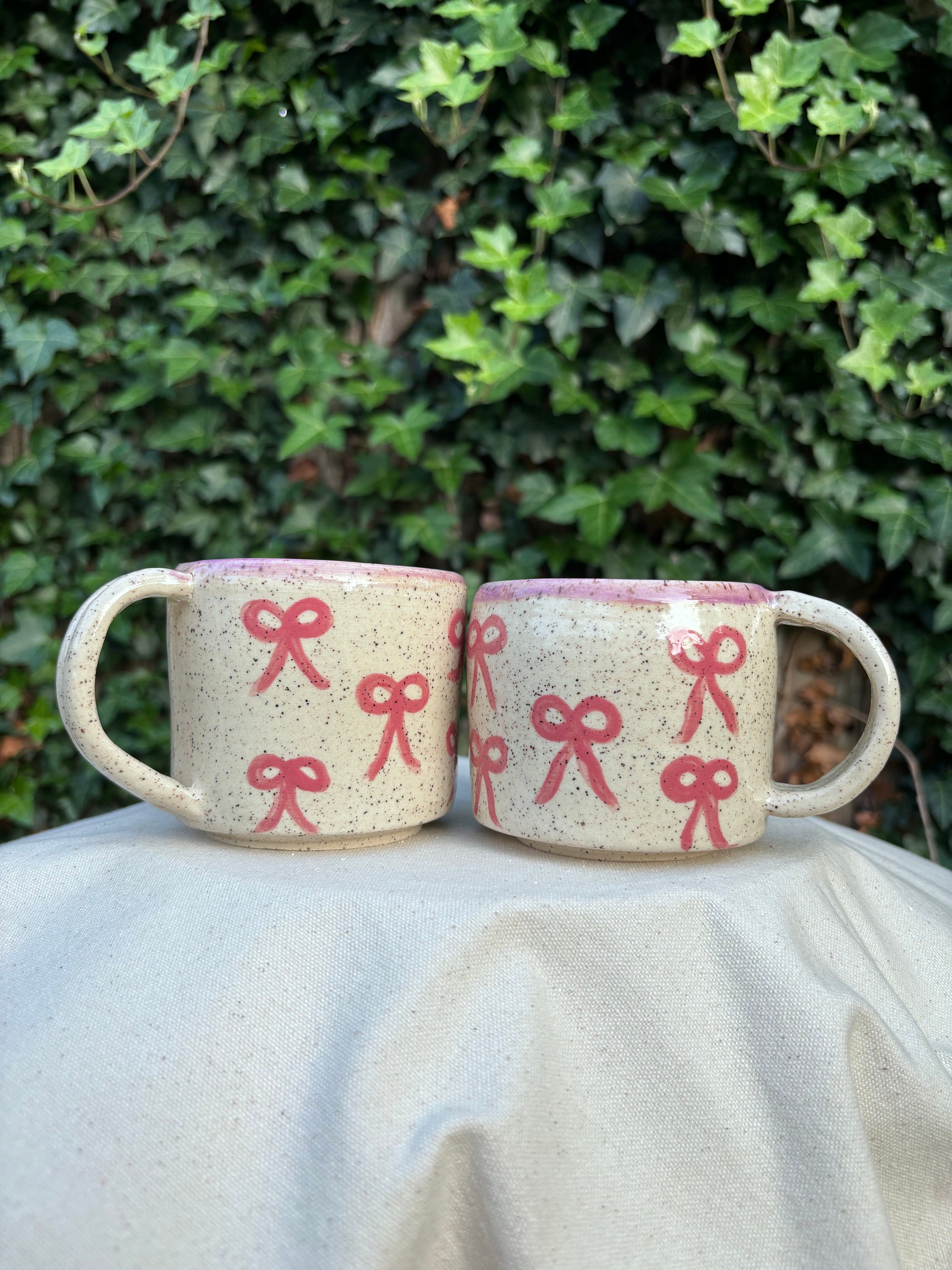 Set of 2 Hand-painted Pink Bow Mugs 8 Oz Colorful Gift Set - Etsy