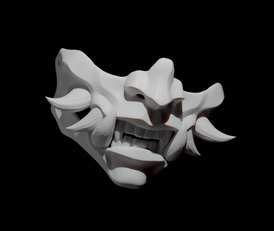 BONE GNAW, Modern Japanese Death God, Oni Demon, Handmade Half Hannya ...