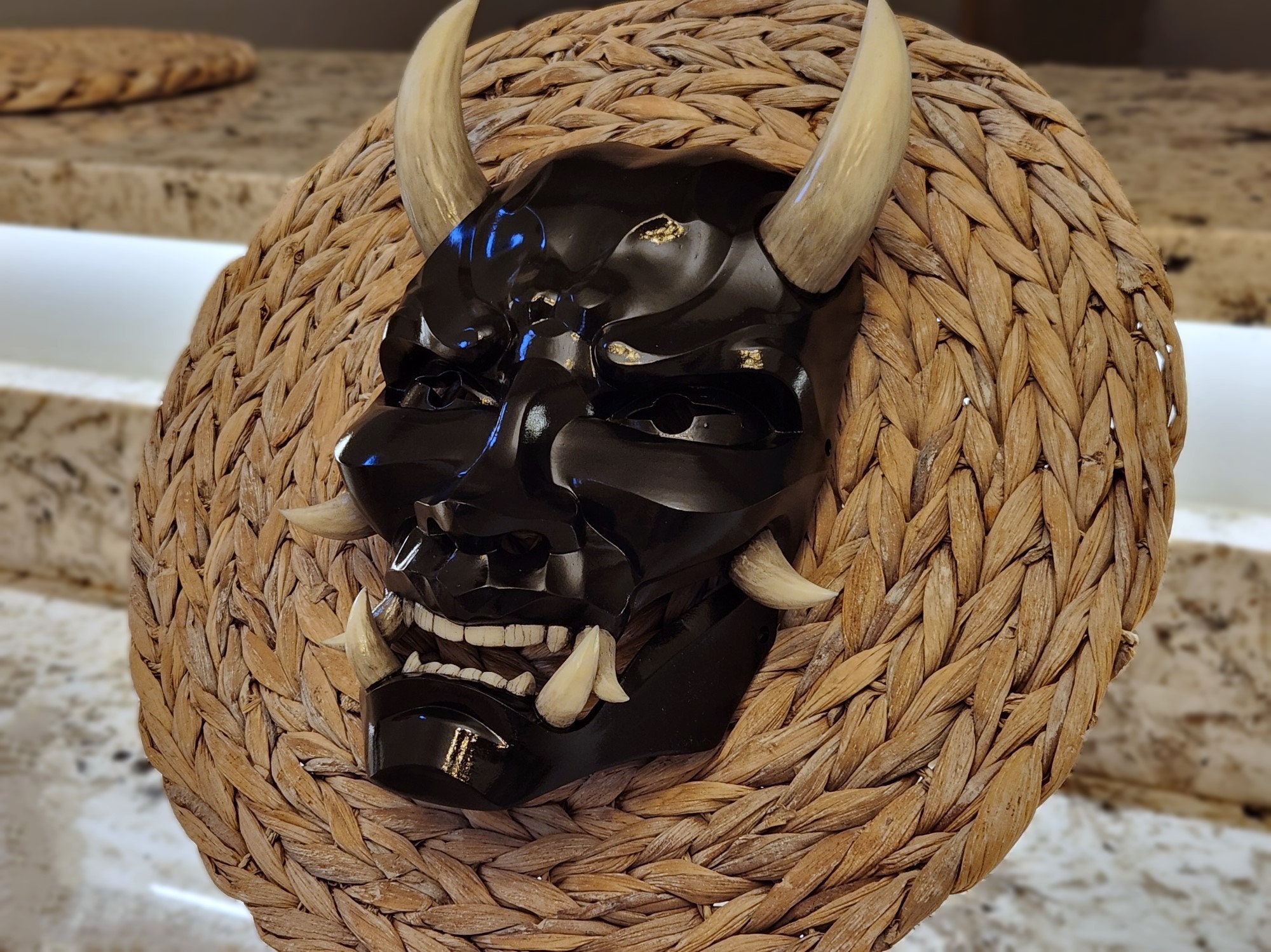 BLACKBONE, Japanese Death God, Oni Demon, Handmade Hannya Mask. - Etsy