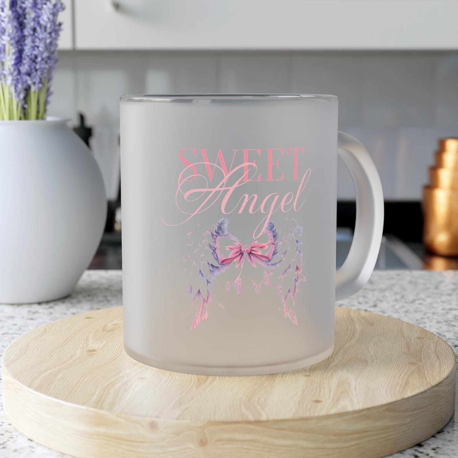 Angelic Frosted Glass Mug Sweet Heavenly Cup, Cherubic Coffee Mug ...