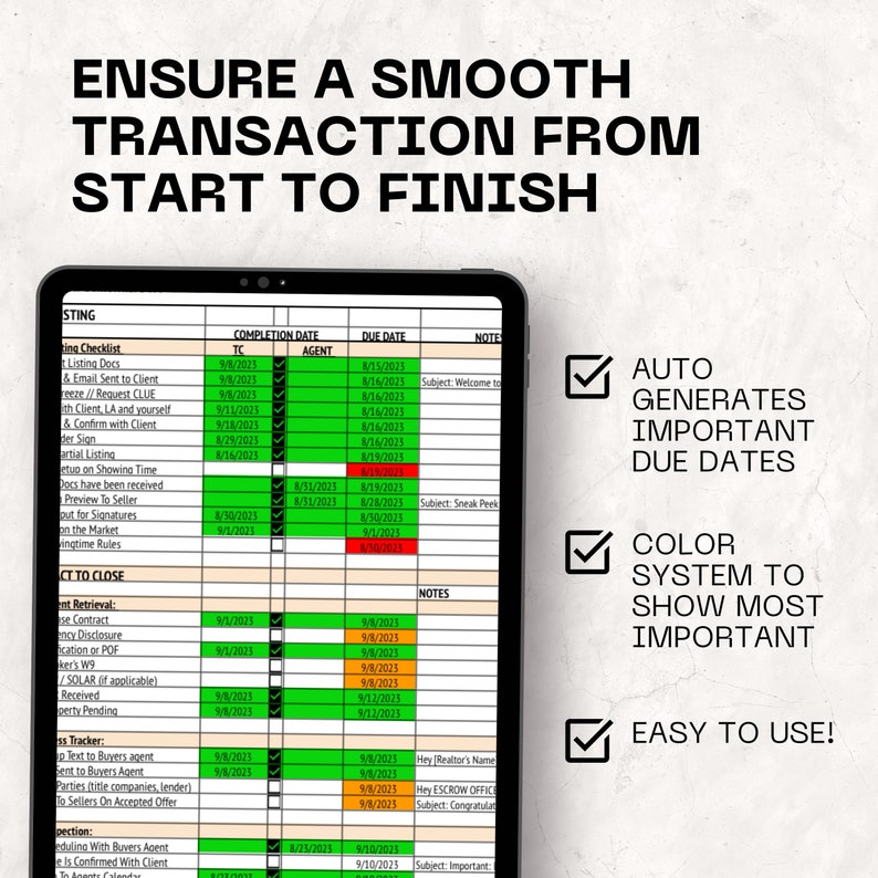 Real Estate Transaction Checklist - Seller and Buyer Guide, Transaction ...