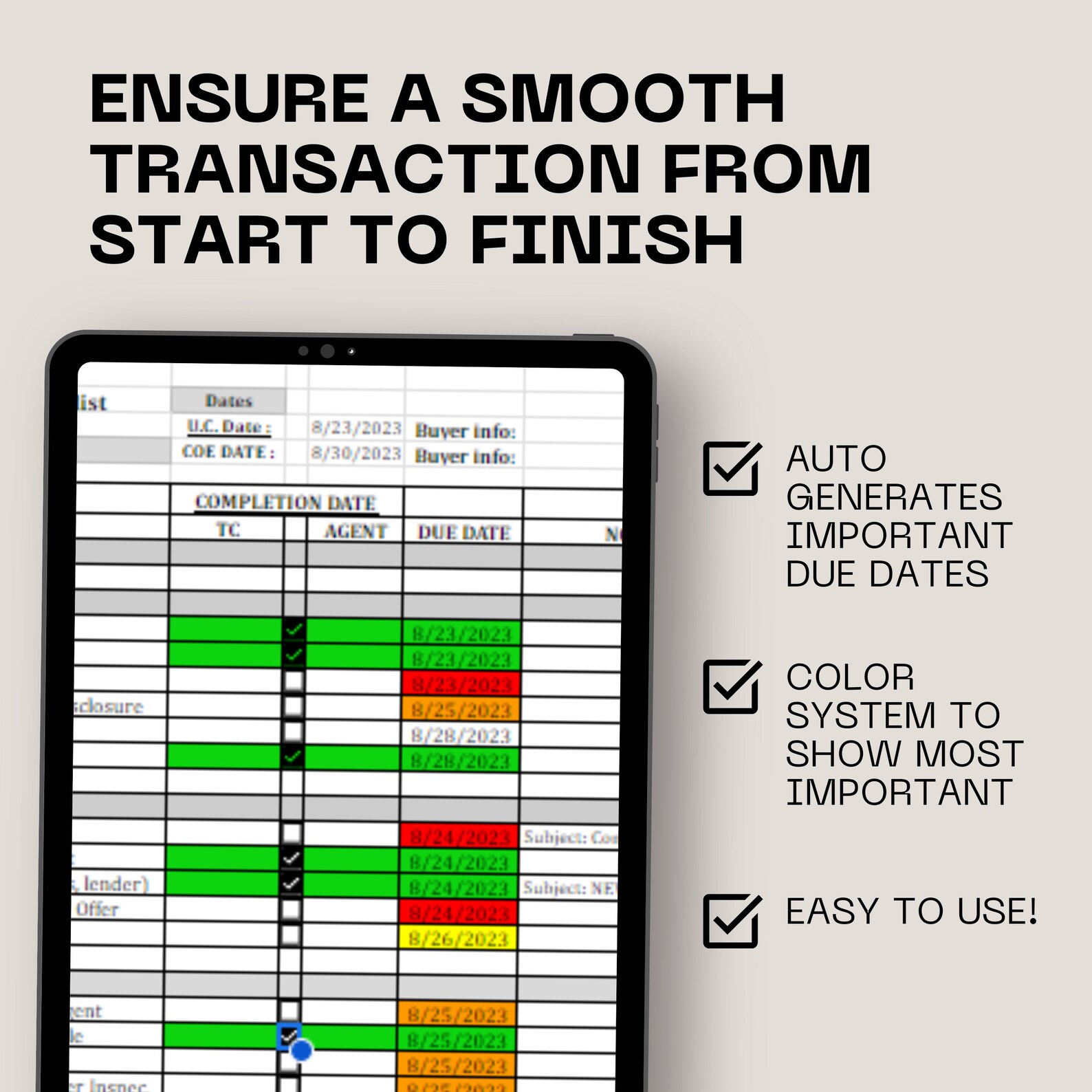 Transaction Coordinator Checklist - Transaction Tracker, Buyer and ...
