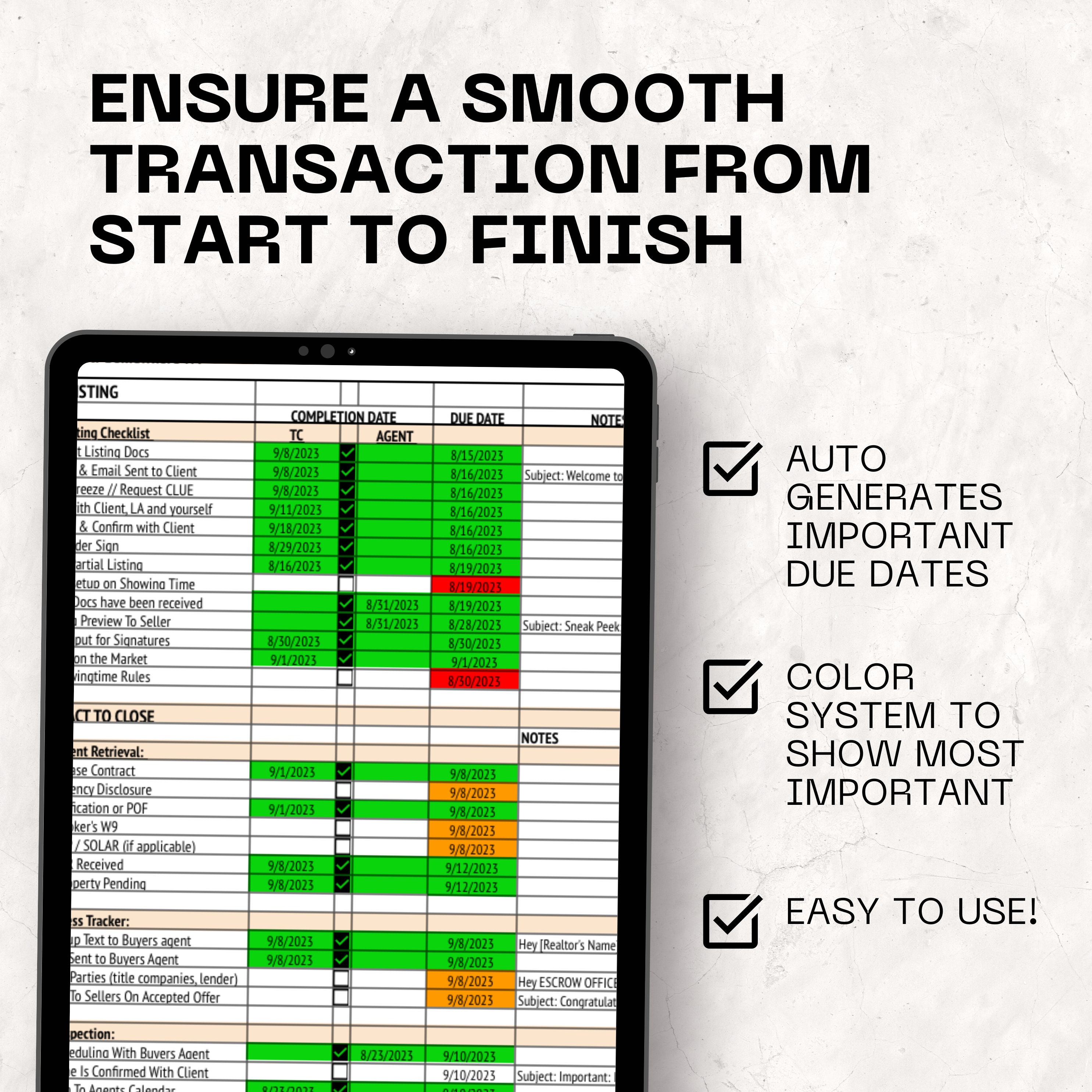 Auto Calculating Transaction Coordinator Checklist - Seller and Buyer ...