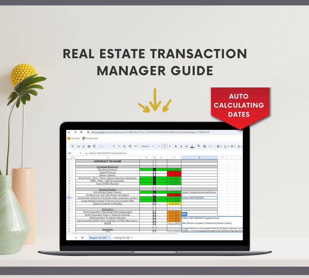 Auto Calculating Transaction Coordinator Checklist - Seller and Buyer ...
