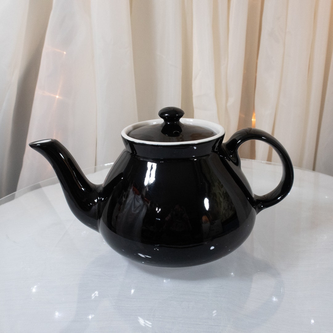 Black Glossy Teapot, Vintage Hall Teapot Black and White Sleek Classic ...