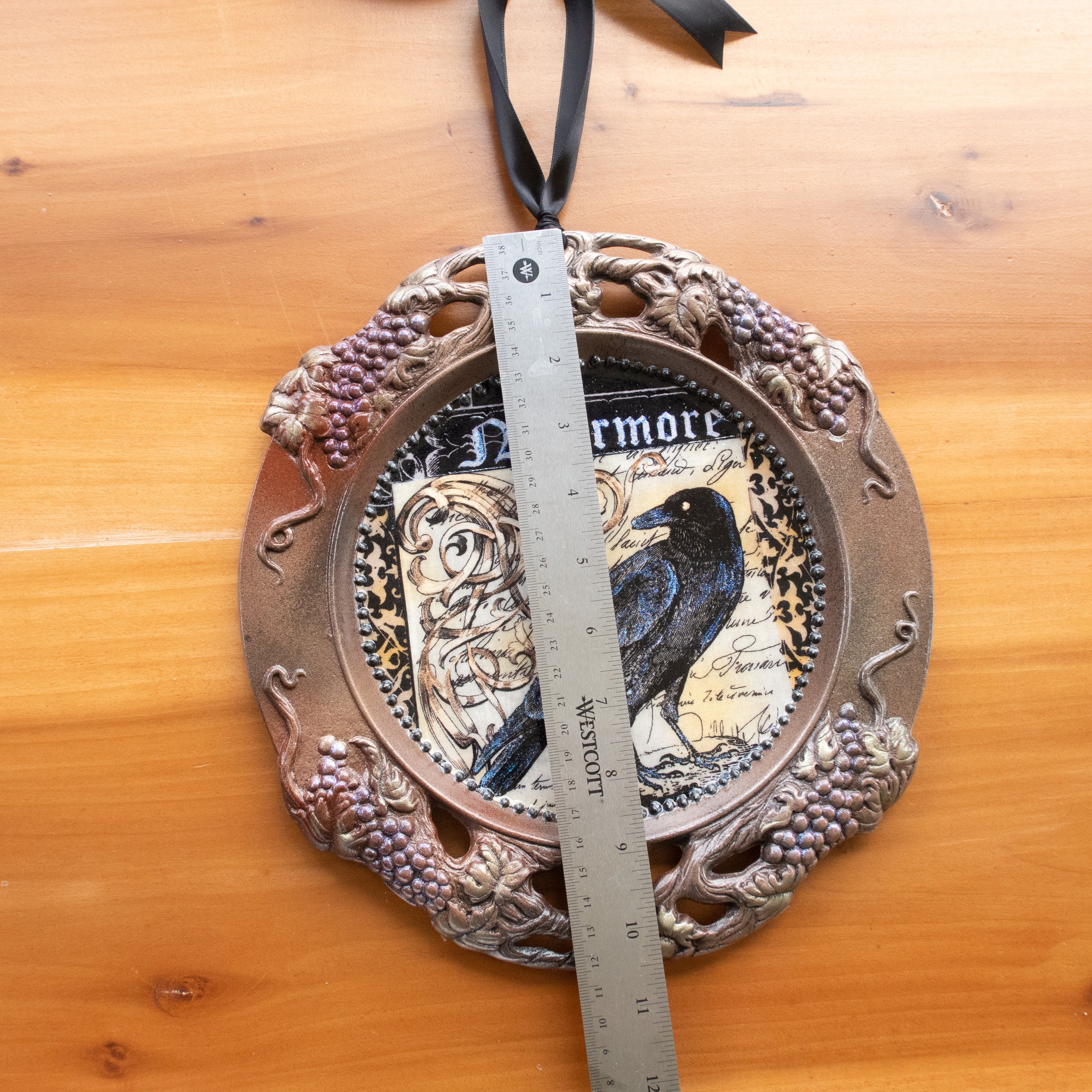 Black Raven Nevermore Decoupage on Pewter Vintage Plate With Embossed ...