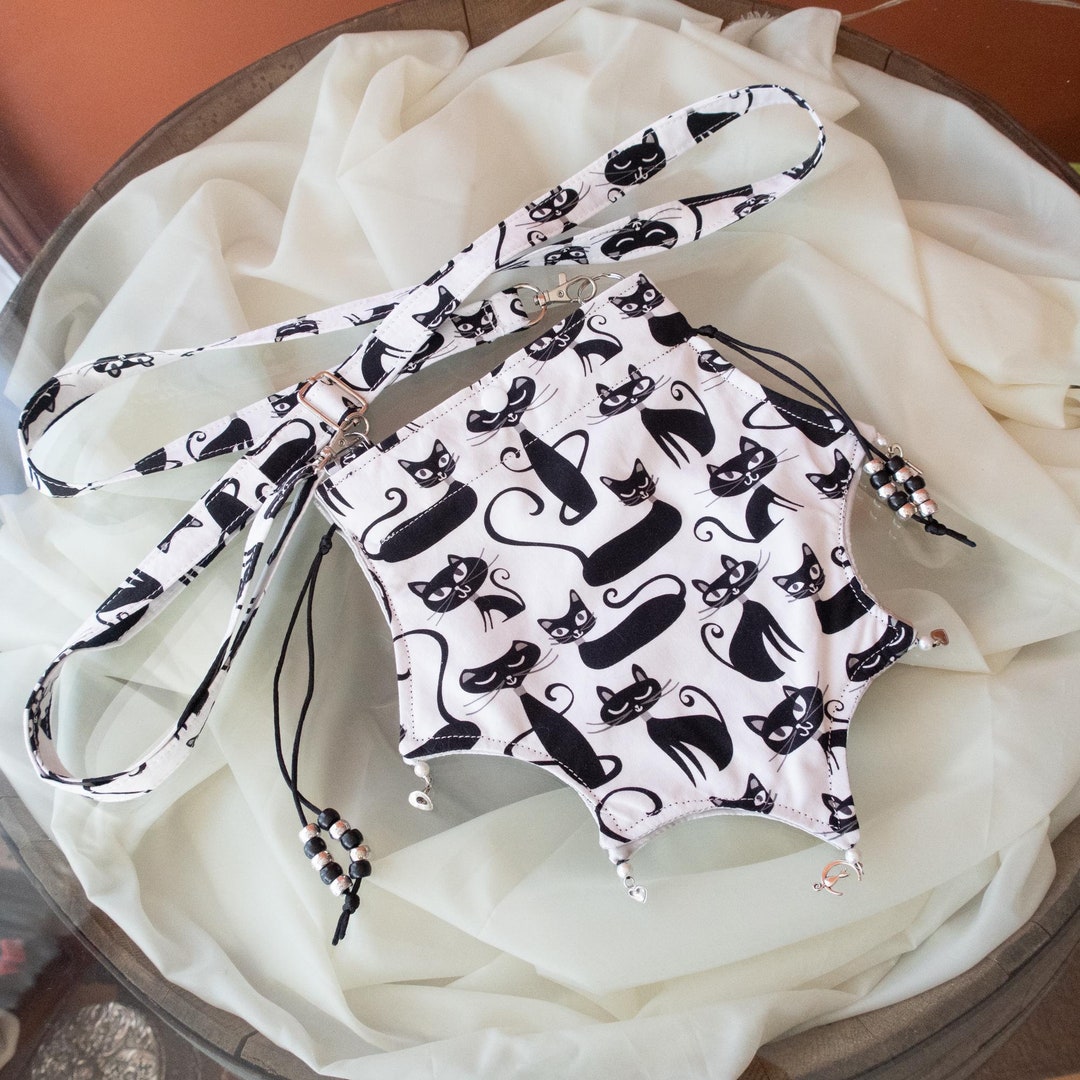 Black Cats Cross Body Bag Black and White Bat Wing Shape Fabric Bag ...