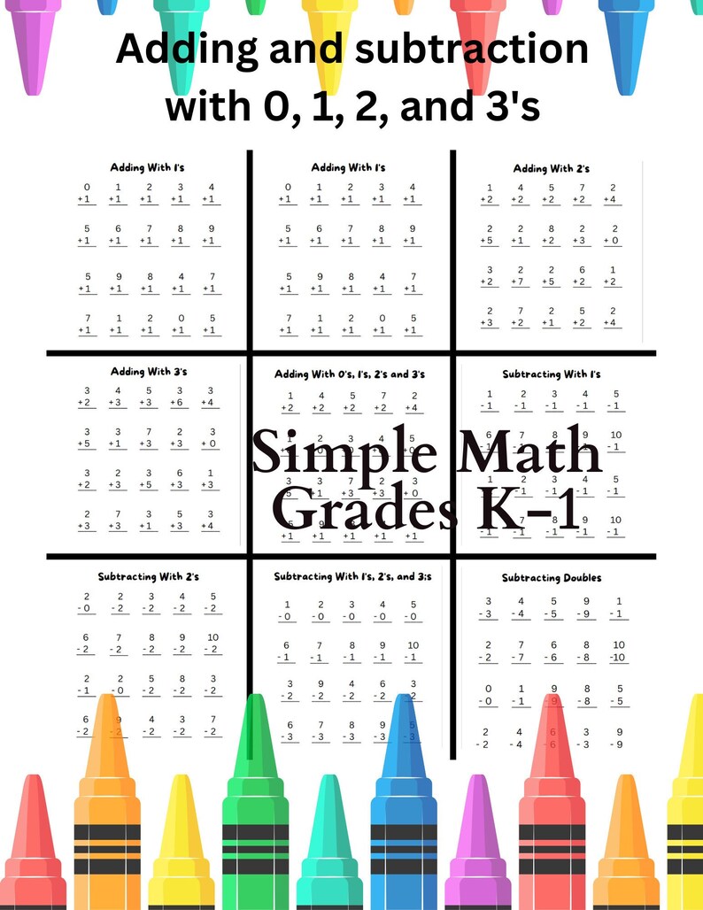Printable Simple Math Worksheets for Kindergarten and 1st Grade. 11 ...