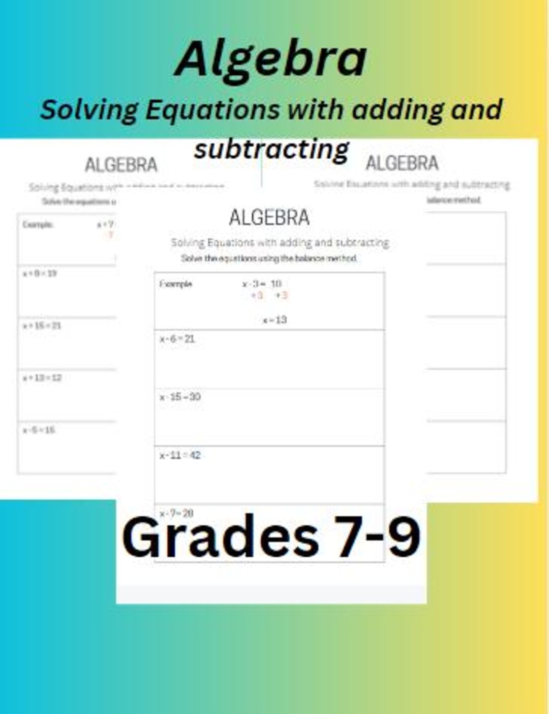 Printable Solving Equations Worksheets - Etsy