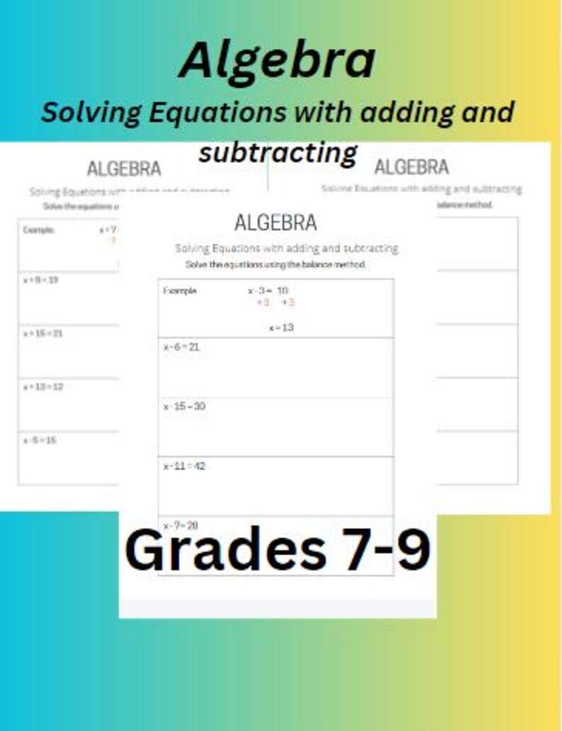 Printable Solving Equations Worksheets - Etsy