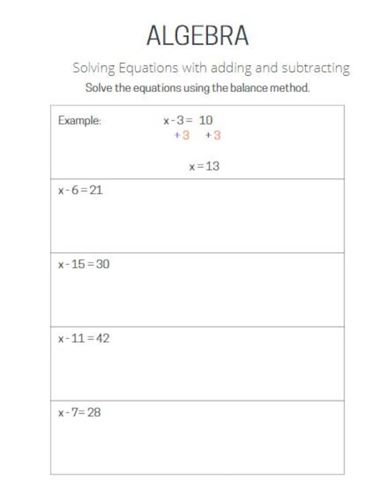 Printable Solving Equations Worksheets - Etsy