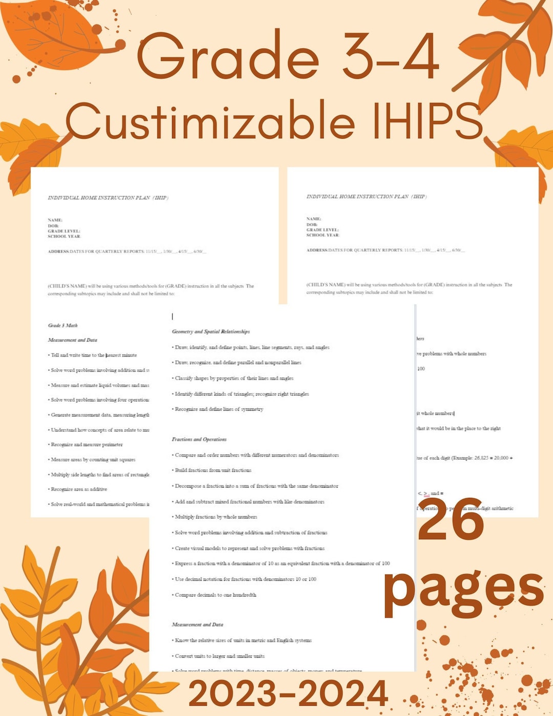 Printable and Editable Grade 3-4 IHIP Sample - Etsy