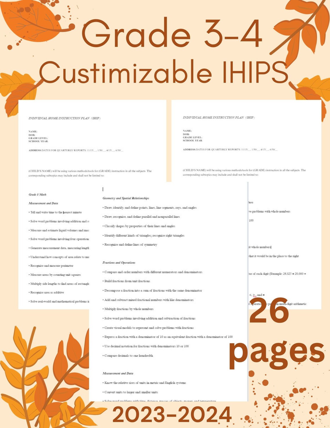 Printable and Editable Grade 3-4 IHIP Sample - Etsy