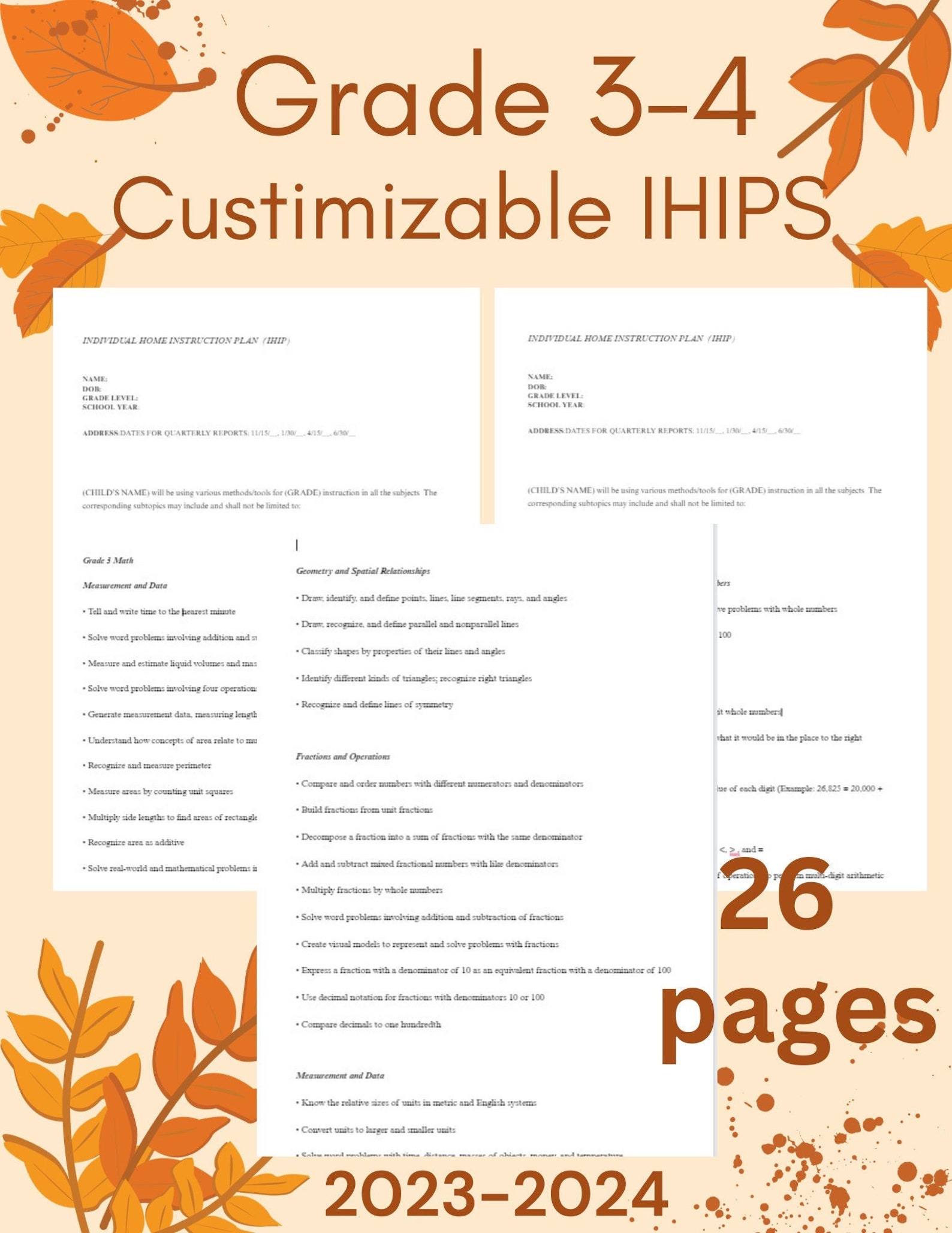 Printable and Editable Grade 3-4 IHIP Sample - Etsy