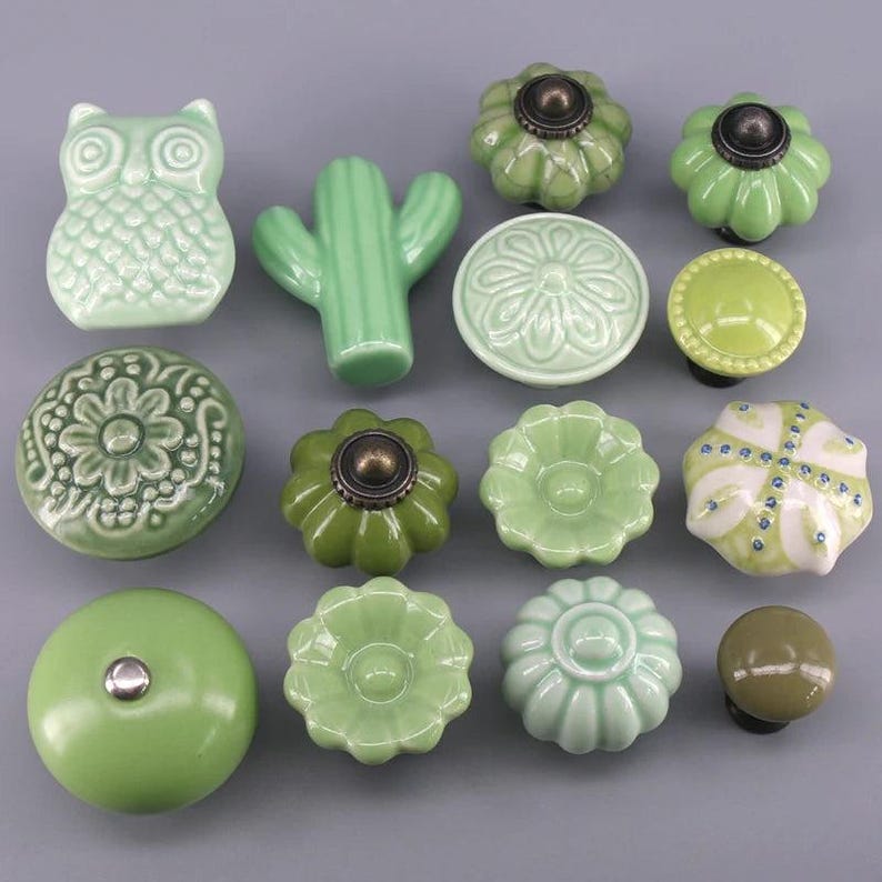 1x Green Color Series Ceramic Knobs Dresser Drawer Cabinet Handle Pulls / Cutekitchen Cupboard ...