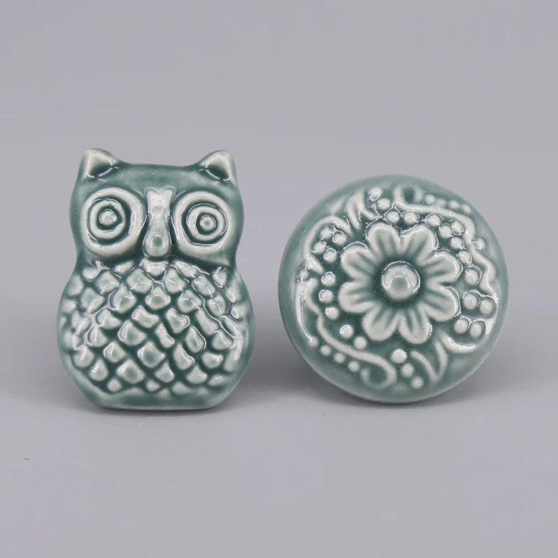 1x Green Color Series Ceramic Knobs Dresser Drawer Cabinet Handle Pulls / Cutekitchen Cupboard ...