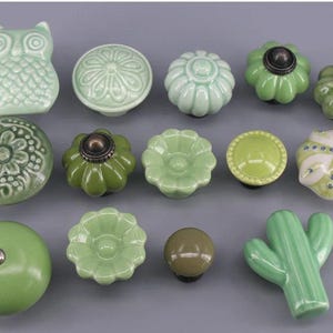 1x Green Color Series Ceramic Knobs Dresser Drawer Cabinet Handle Pulls ...