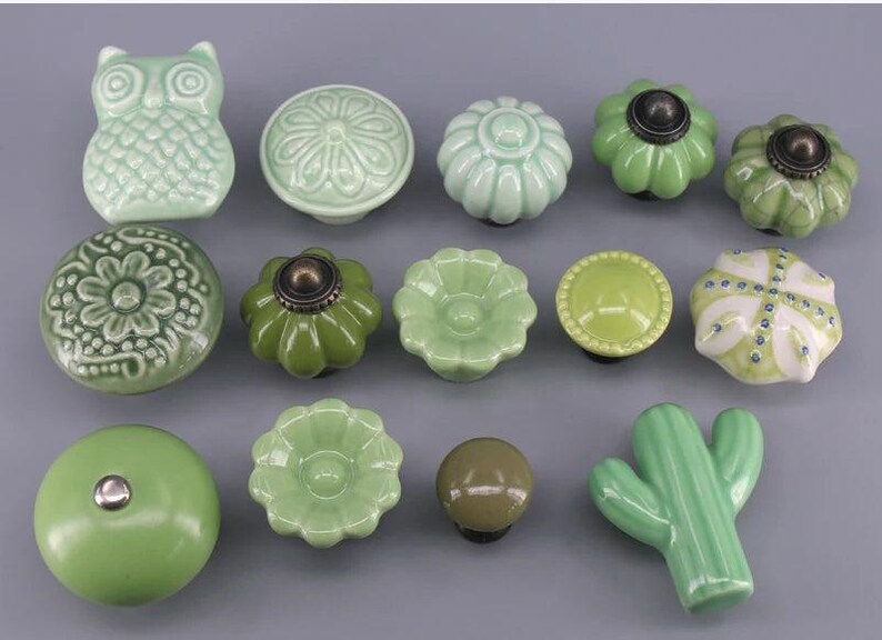 1x Green Color Series Ceramic Knobs Dresser Drawer Cabinet Handle Pulls / Cutekitchen Cupboard ...