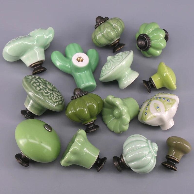 1x Green Color Series Ceramic Knobs Dresser Drawer Cabinet Handle Pulls / Cutekitchen Cupboard ...