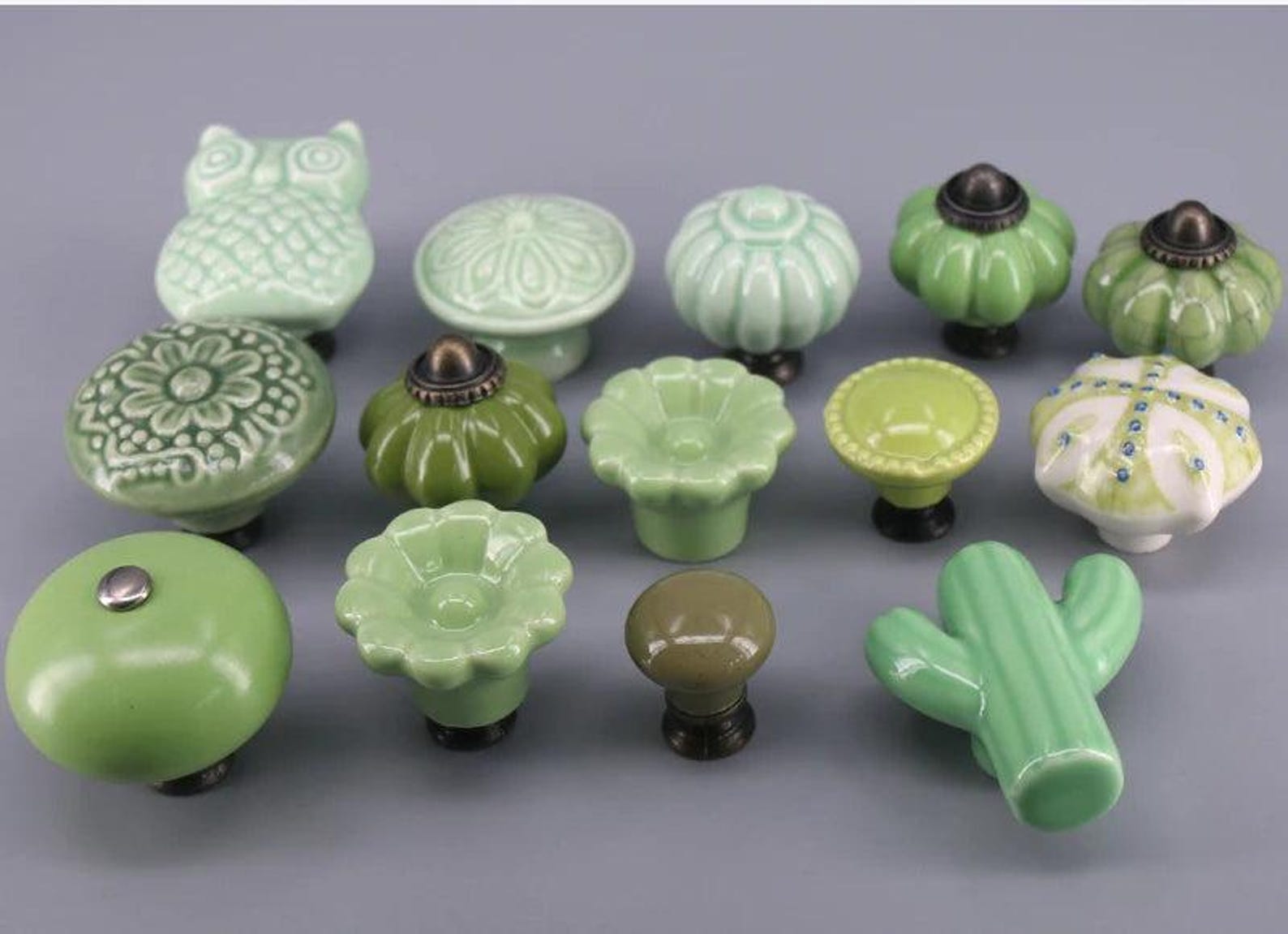1x Green Color Series Ceramic Knobs Dresser Drawer Cabinet Handle Pulls ...