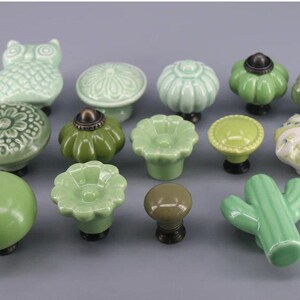 1x Green Color Series Ceramic Knobs Dresser Drawer Cabinet Handle Pulls / Cutekitchen Cupboard ...