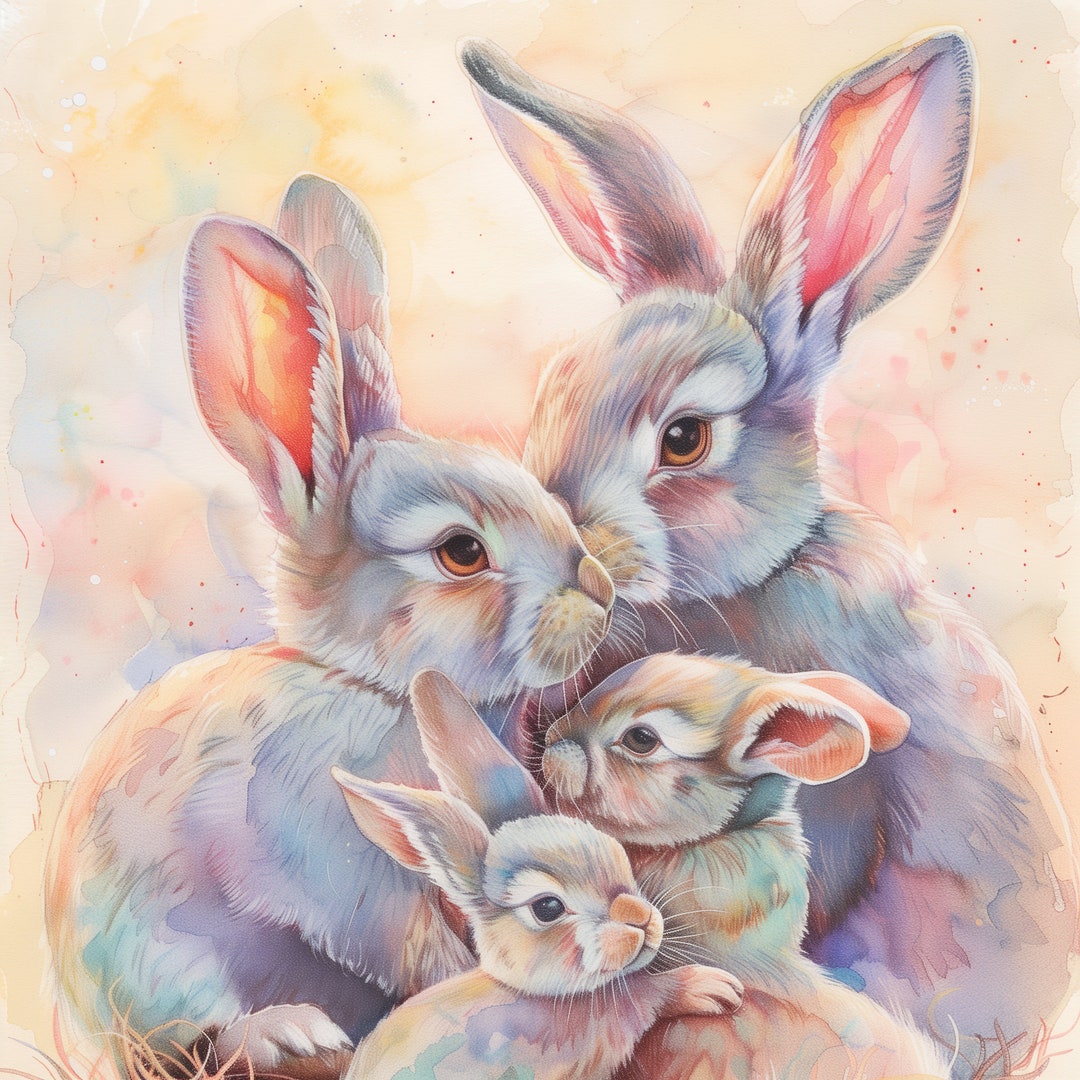 Cute Bunny Family Print - Etsy