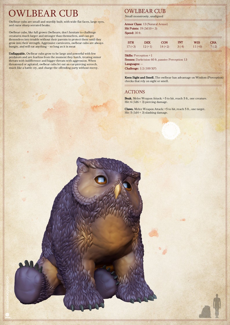 Owlbear by Yasashii Kyojin Studios Cub Bear Factions Fantasy Dnd RPG Tabletop Gaming Resin ...
