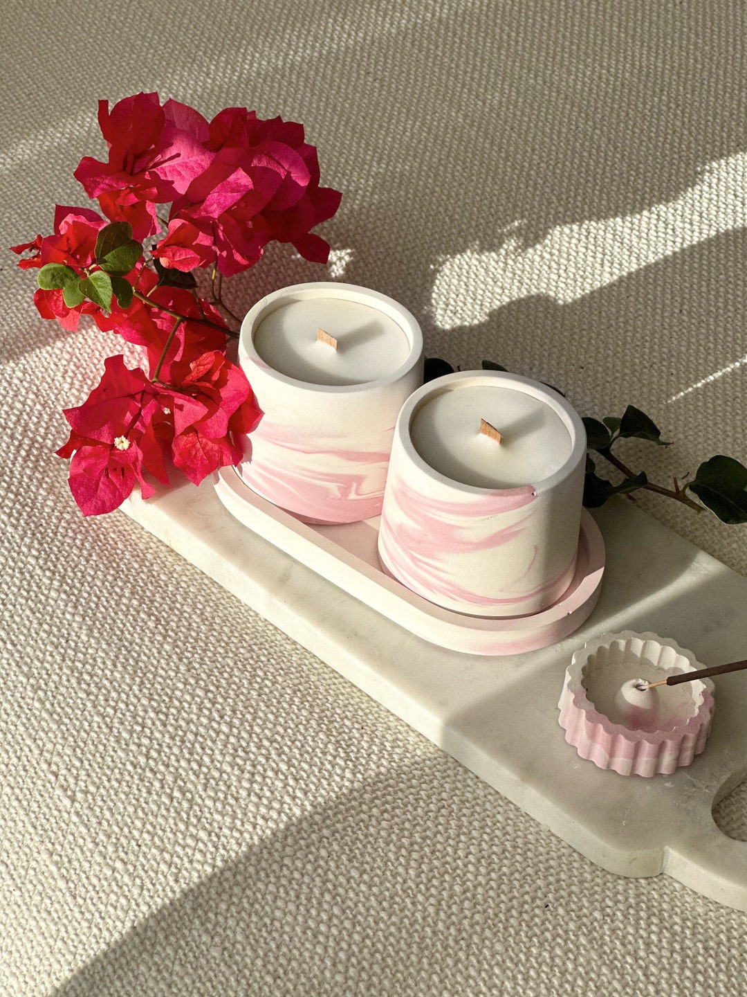 Rose Color Coconut Wax Candle With Wooden Wick, Luxury Fragrance. Set ...