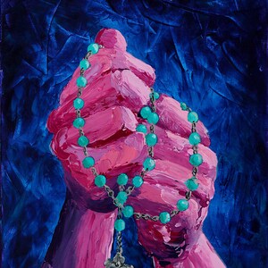 Pink Prayer Original Acrylic on Canvas Painting. Catholic Rosary ...