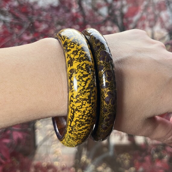 Vintage Animal Print Safari-Inspired Wood Bangle Brac… - Gem